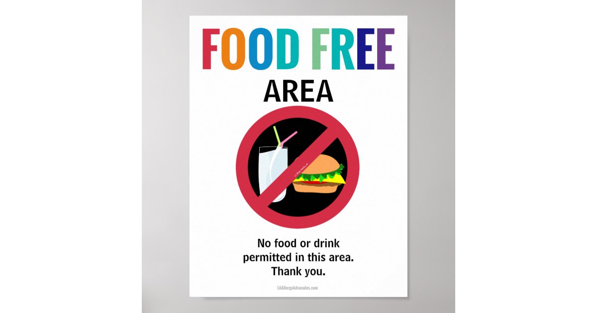 Food Free Area Classroom Customised Allergy School Poster | Zazzle
