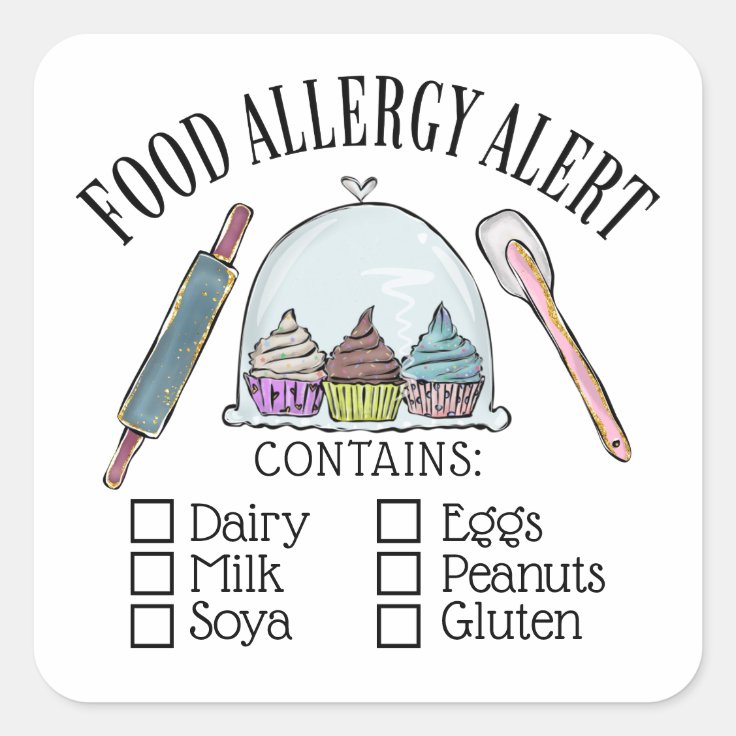 Food Safety Allergy Alert Bakery Pastry Square Sticker | Zazzle
