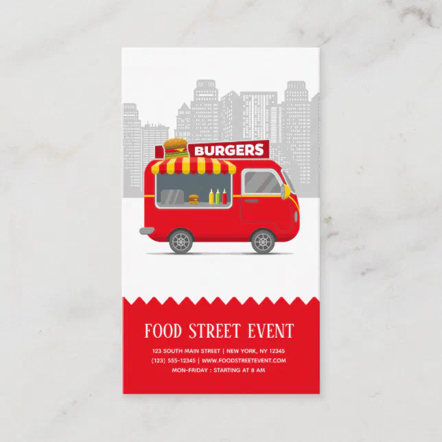 Food truck burgers hamburgers business card | Zazzle