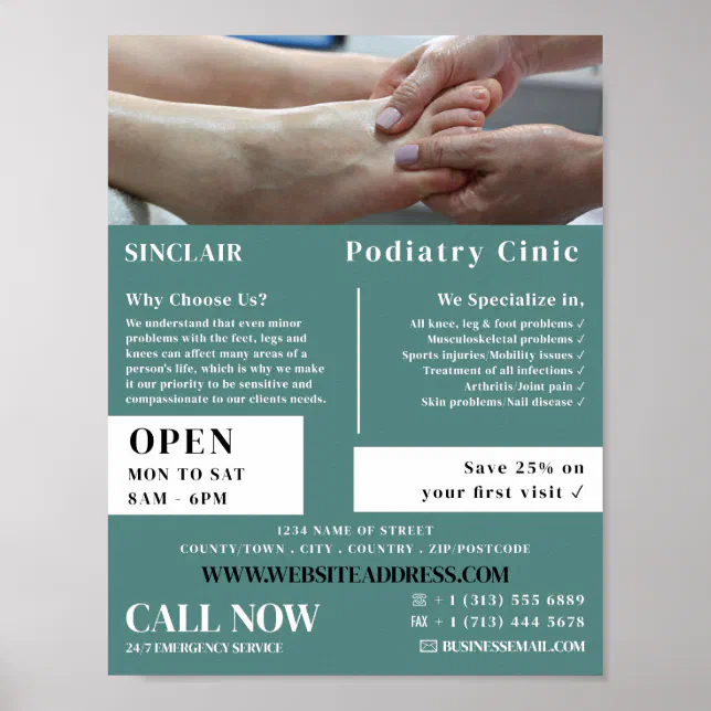 Foot Exam Portrait, Podiatry Clinic, Podiatrist Poster | Zazzle