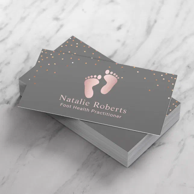 Foot Healthcare Practitioner Grey & Rose Gold Business Card | Zazzle