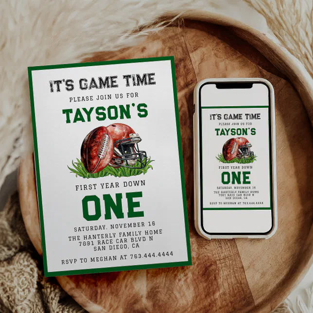 Football First Year Down 1st Birthday Invitation | Zazzle