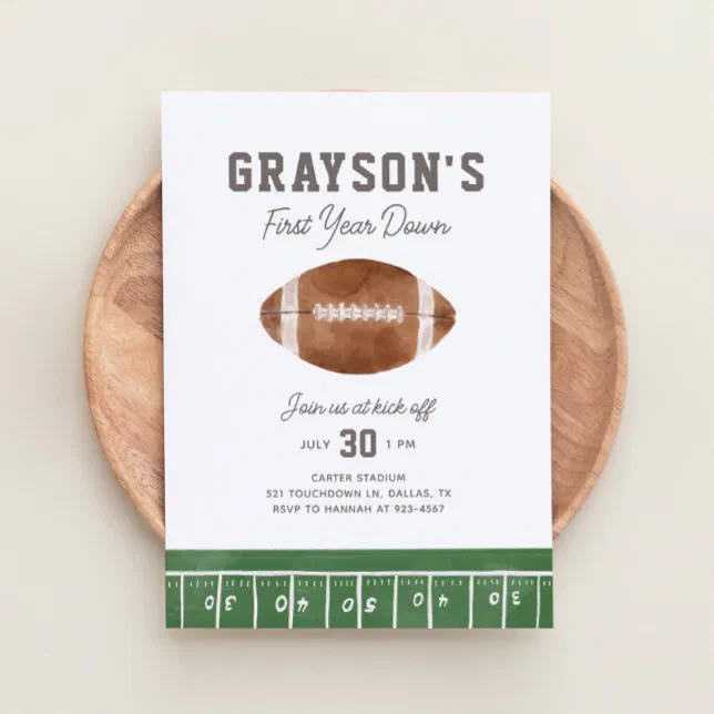 Football First Year Down 1st Birthday Party Invitation | Zazzle