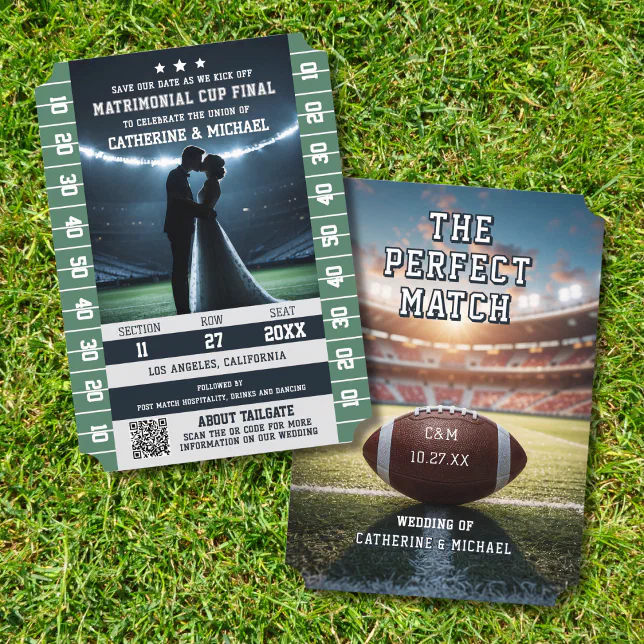 Football Match Ticket With QR Code Wedding Save The Date | Zazzle