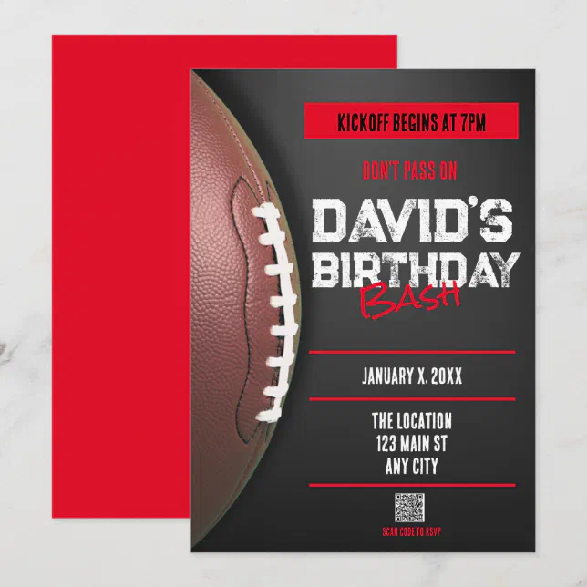 Football Theme QR Code Birthday Invitation | Zazzle