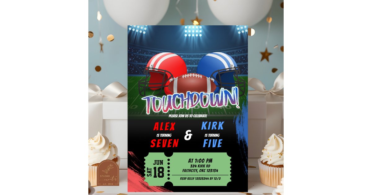 Football Touchdown Game Time Joint Birthday Invitation | Zazzle