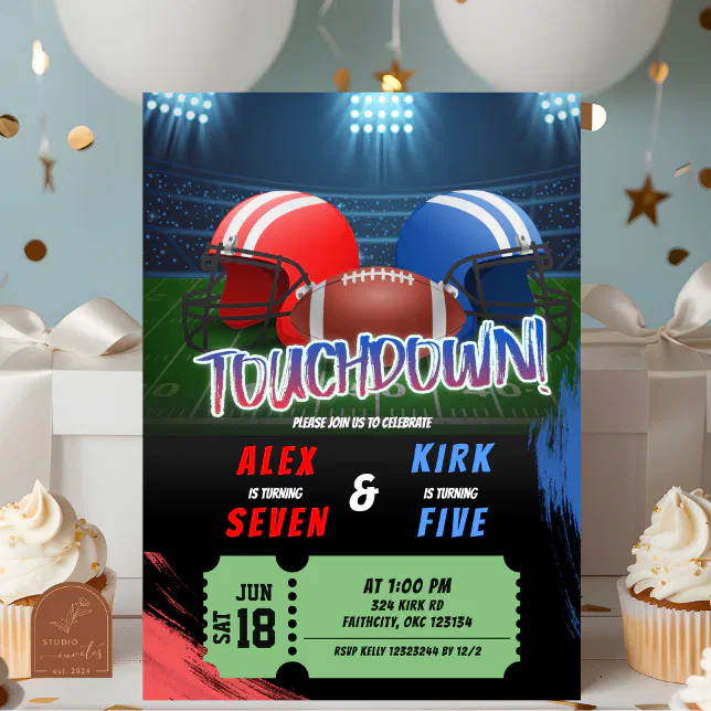 Football Touchdown Game Time Joint Birthday Invitation | Zazzle
