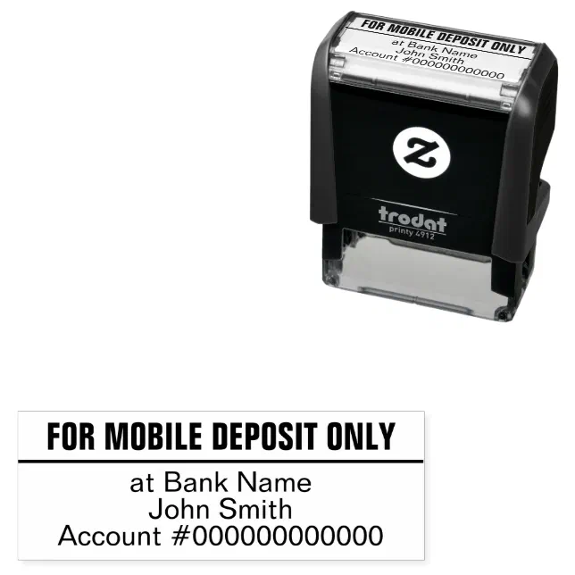 For Mobile Deposit Only at Bank Name Account No. Self-inking Stamp | Zazzle