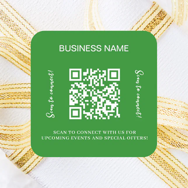 Forest green business name qr code website square sticker | Zazzle
