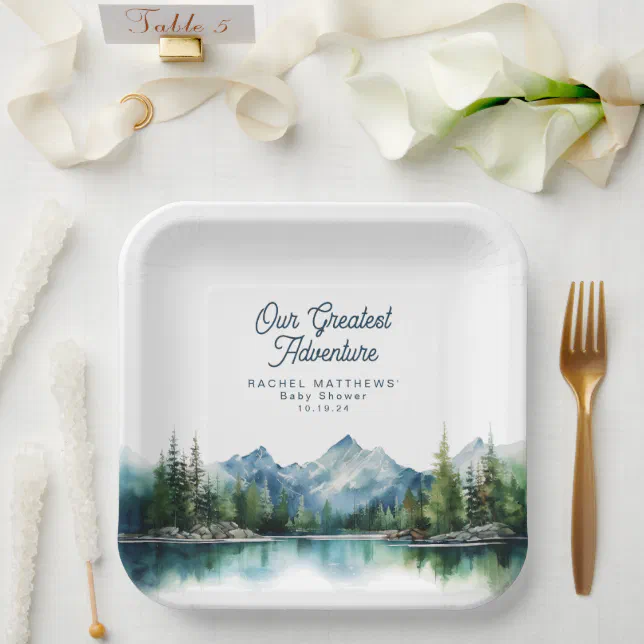 Forest Mountain Rustic Adventure Baby Shower Paper Plate | Zazzle