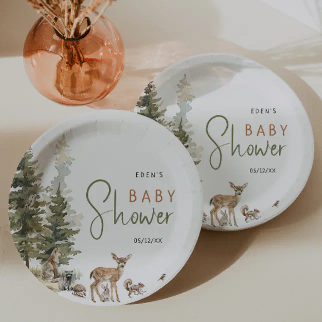 Forest Woodland Animals Baby Shower Paper Plate | Zazzle