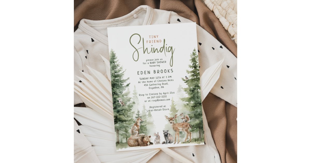 Forest Woodland Animals Tiny Friend Shindig Invitation | Zazzle