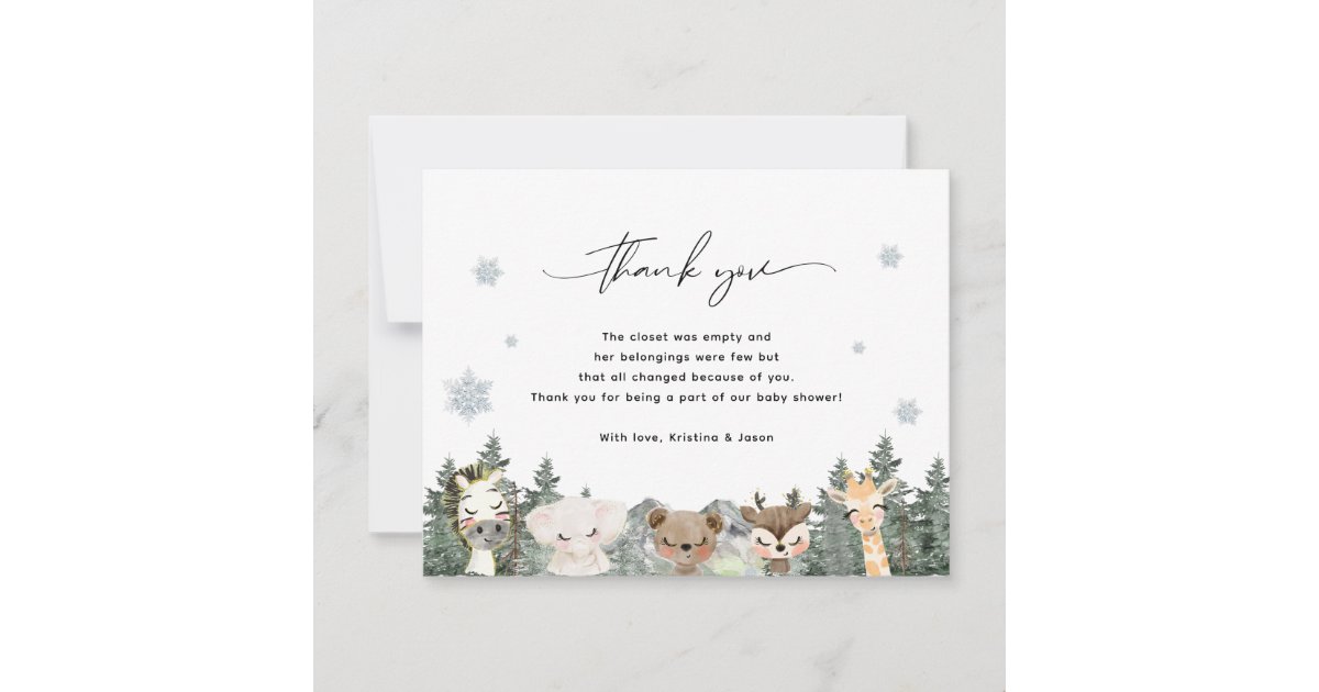Forest Woodland Baby It's Cold Outside Baby Shower Thank You Card | Zazzle