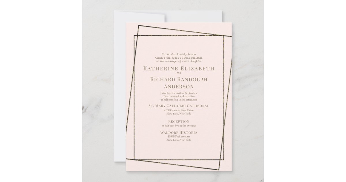 Formal & Elegant Blush & Gold Wedding Invitation | Zazzle