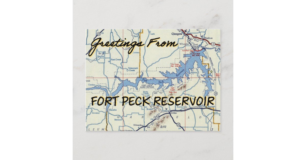Fort Peck Reservoir Vintage Map Postcard | Zazzle