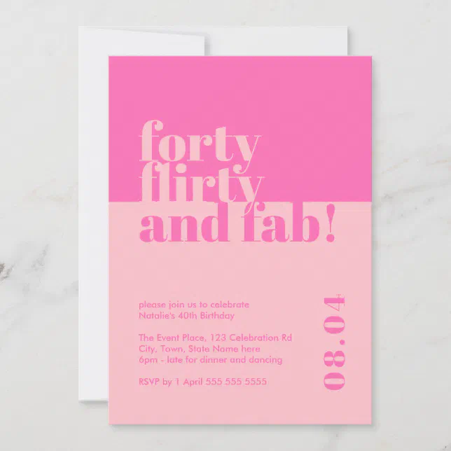 Forty, Flirty & Fab Pink 40th Birthday Invitation | Zazzle
