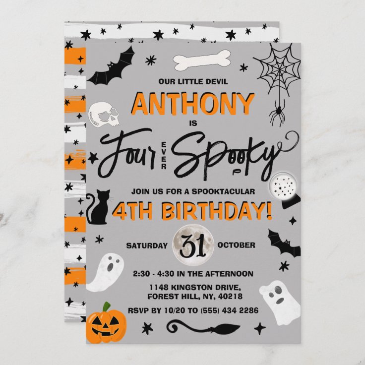 Four Ever Spooky! Halloween 4th Birthday Invitation | Zazzle