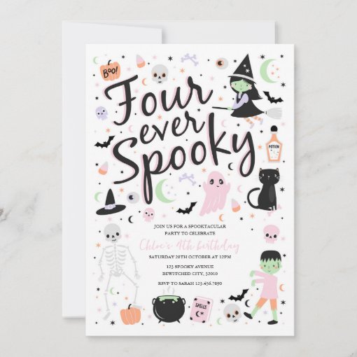 Four Ever Spooky Halloween Birthday Invitation | Zazzle