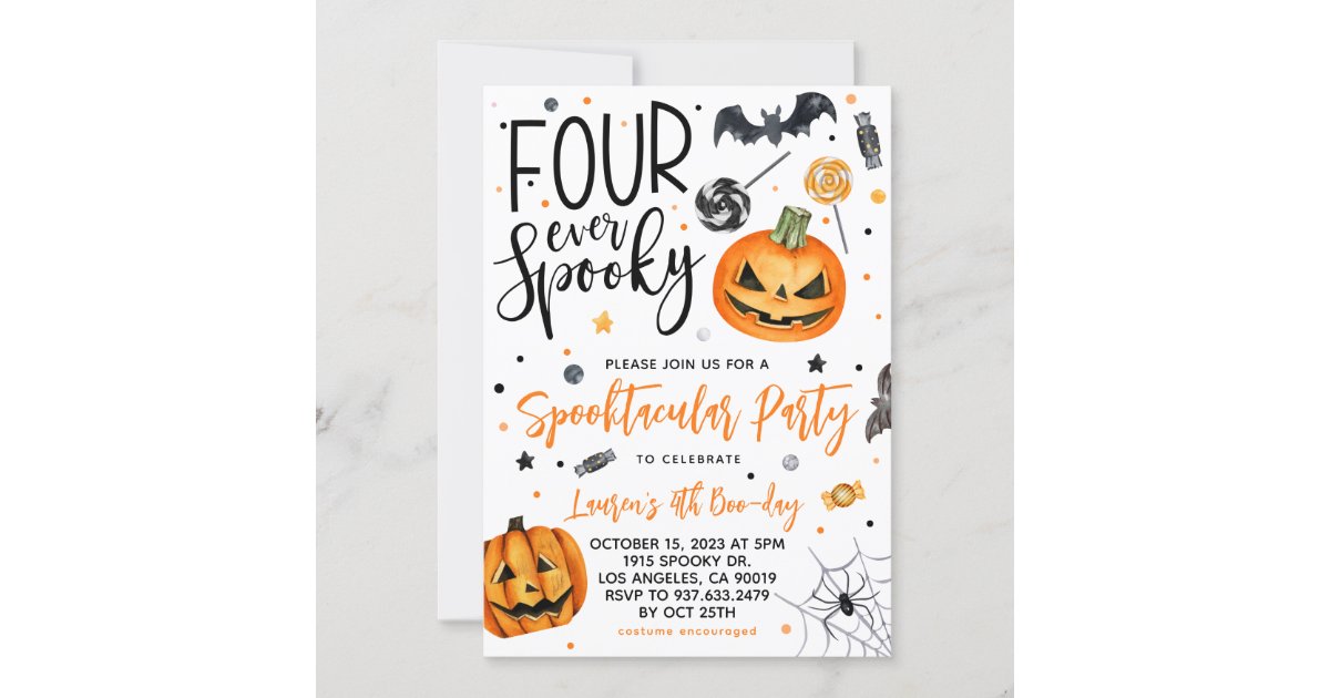 Four Ever Spooky Halloween Birthday Invitation | Zazzle