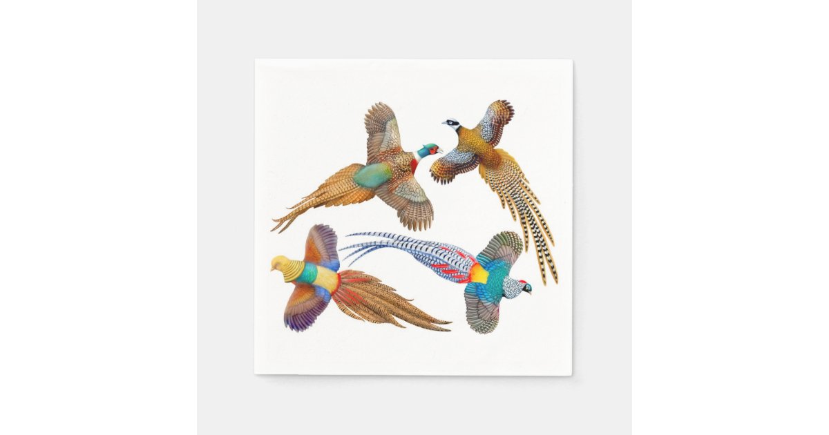 Four Flying Pheasants Paper Napkins | Zazzle