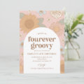 Fourever Groovy Retro Floral 4th Birthday Invitation | Zazzle