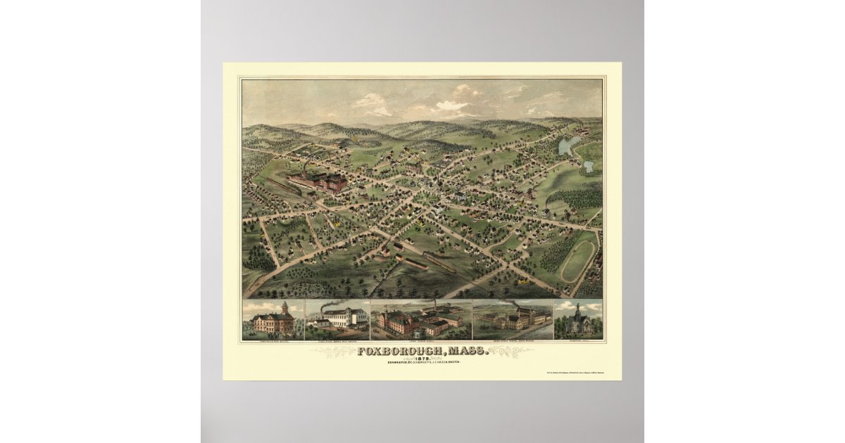 Foxborough, MA Panoramic Map - 1879 Poster | Zazzle