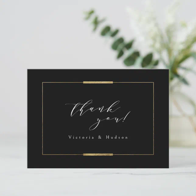 Framed Elegance Black Simple Modern Classy Wedding Thank You Card | Zazzle