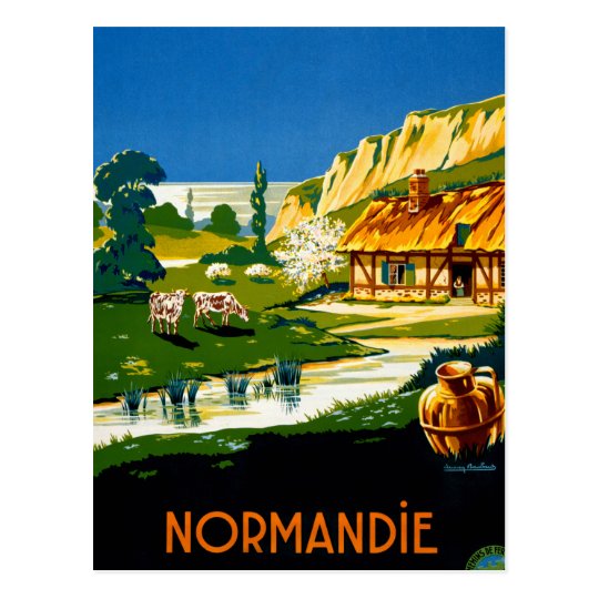 France Normandy Vintage Travel Poster Restored Postcard | Zazzle.co.uk
