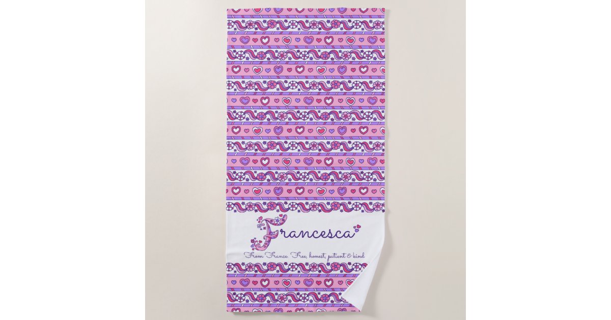 Francesca name meaning flower heart pink towel | Zazzle