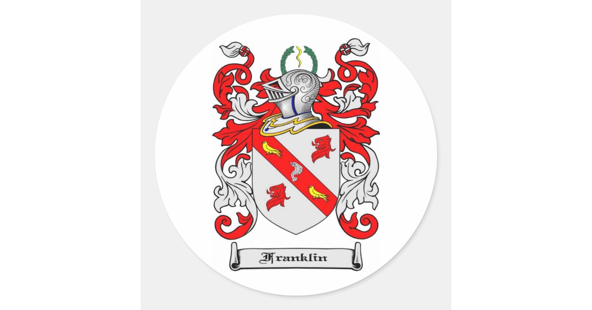 FRANKLIN FAMILY CREST - FRANKLIN COAT OF ARMS CLASSIC ROUND STICKER ...