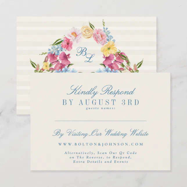French Blue Vintage Floral QR code wedding website RSVP Card | Zazzle
