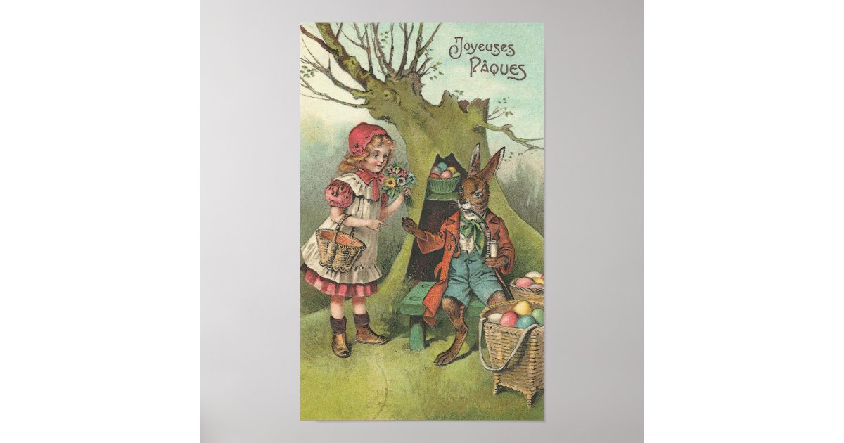 French Easter Bunny With Pipe Vintage Poster | Zazzle