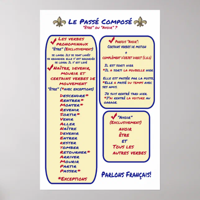 French Grammar Passe Compose Avoir ou Etre Poster | Zazzle