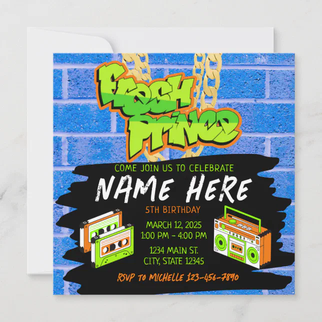 Fresh Prince 90s Boombox Blue Orange Birthday Invitation | Zazzle
