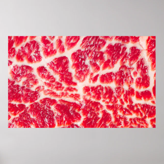 Fresh raw beef steak marbled meat texture close up poster | Zazzle