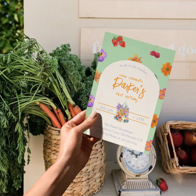 Fresh to the Market First Birthday Theme – Floral Invitation | Zazzle