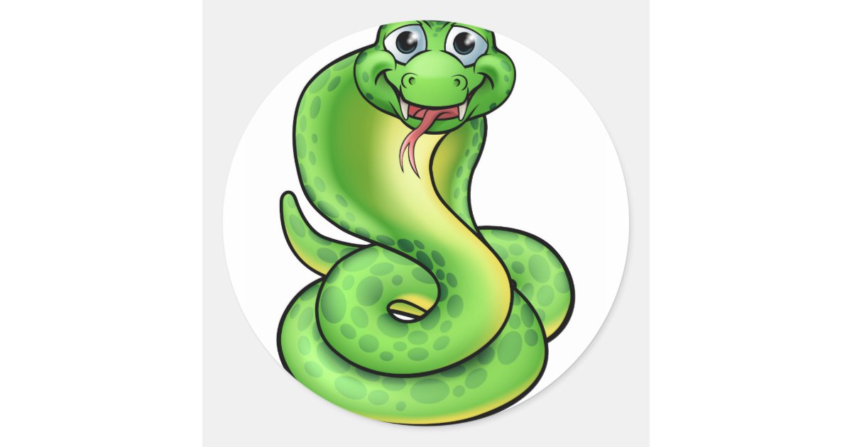 Friendly Cartoon Cobra Snake Classic Round Sticker | Zazzle