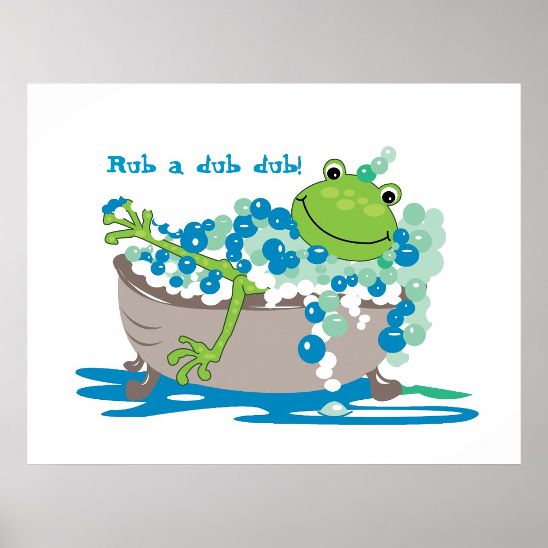 Frog In Tub Kids Bathroom Art Frog Bathroom Poster | Zazzle