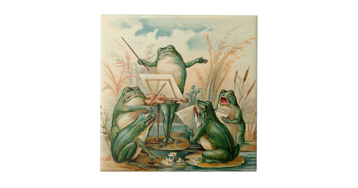 Frog Orchestra Vintage Illustration Tile | Zazzle
