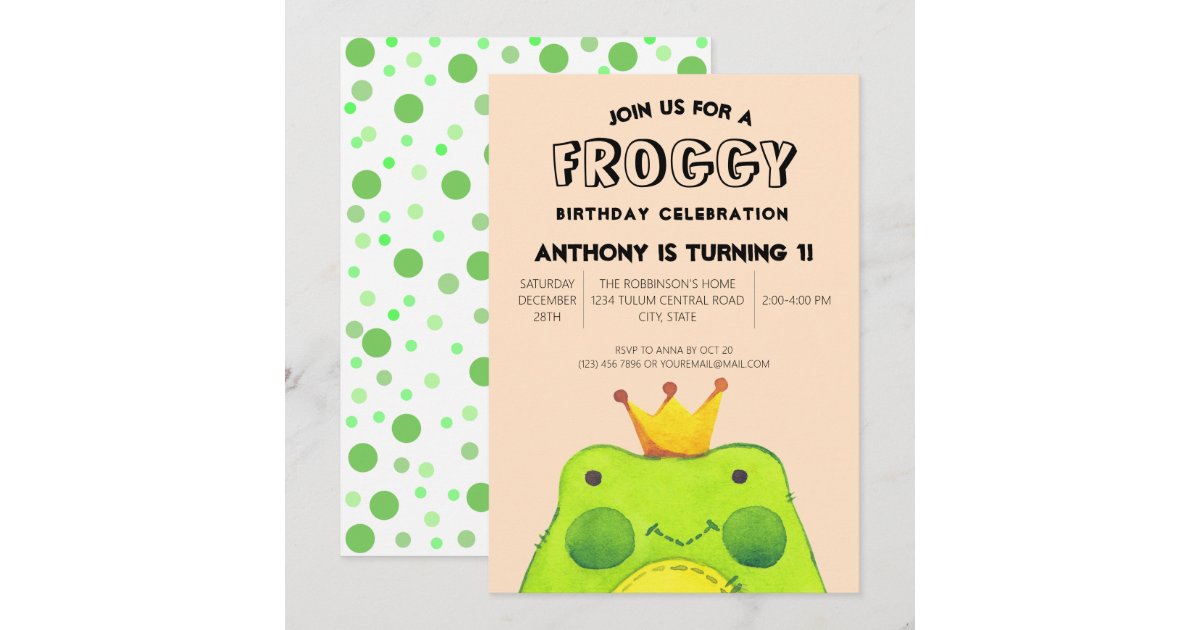 Froggy birthday boy prince First party cute green Invitation | Zazzle