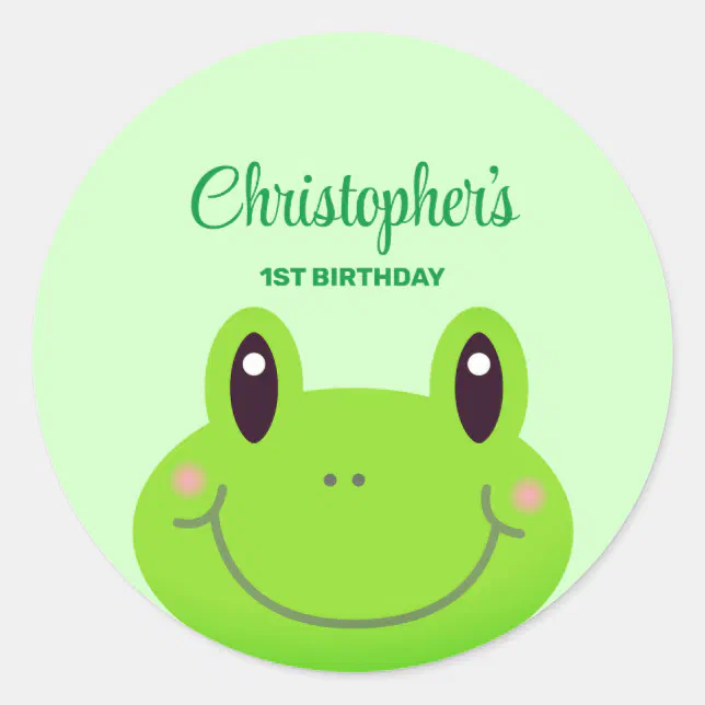Froggy party Green theme kids birthday Classic Round Sticker | Zazzle