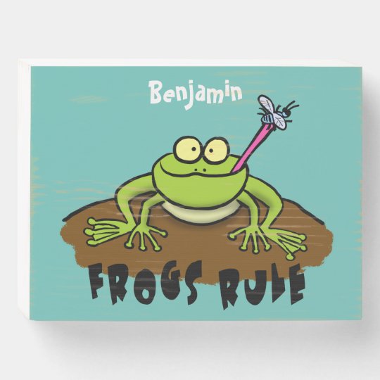 Frogs rule funny green frog cartoon wooden box sign | Zazzle.co.uk