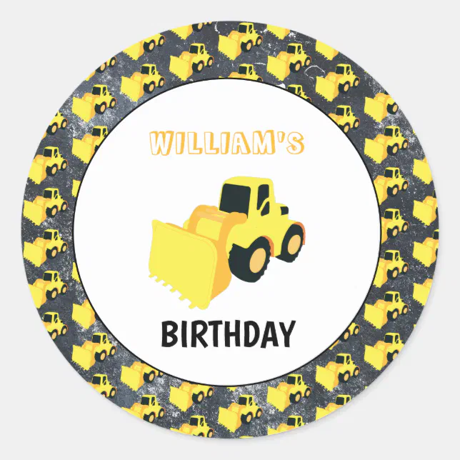 Front End Loader Construction Truck Birthday Classic Round Sticker | Zazzle