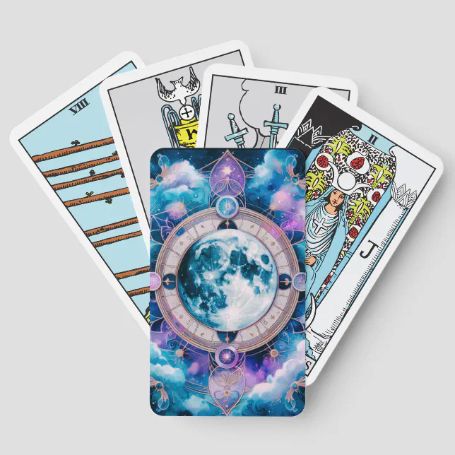 Full Moon Astrological Chart Stars Clouds Playing Cards | Zazzle