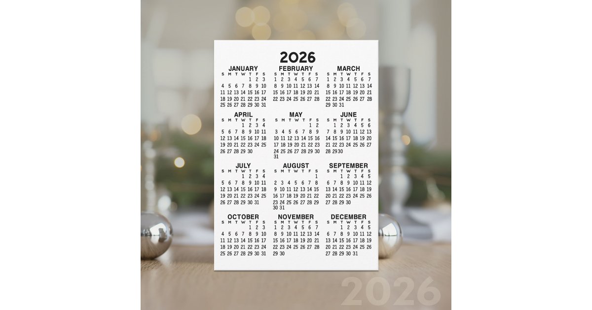 Full Year View Calendar Basic Black White Card | Zazzle