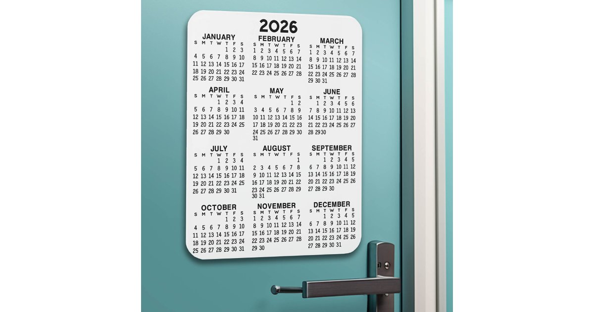 Full Year View Calendar Basic Minimal Black White Door Sign | Zazzle