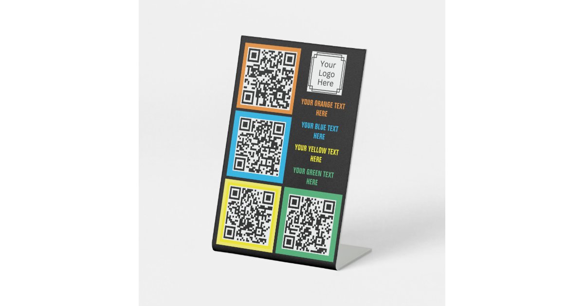 Fully Editable, 4 x QR Codes, with Text & Logo Pedestal Sign | Zazzle