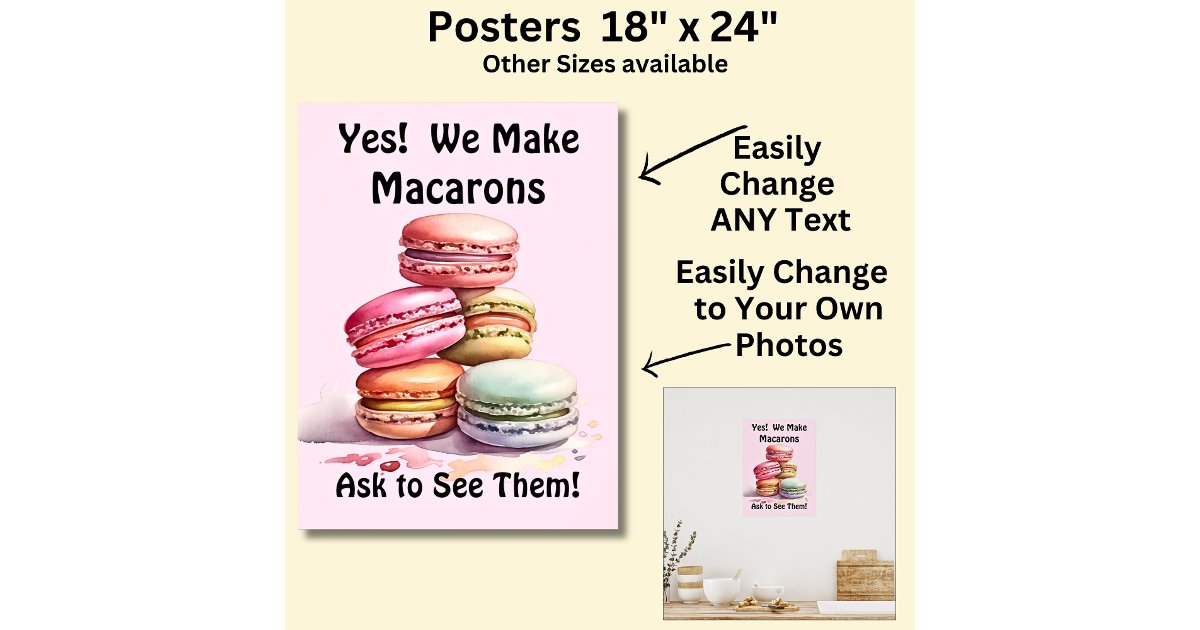 Fully Editable Macarons for Cake Store Poster | Zazzle