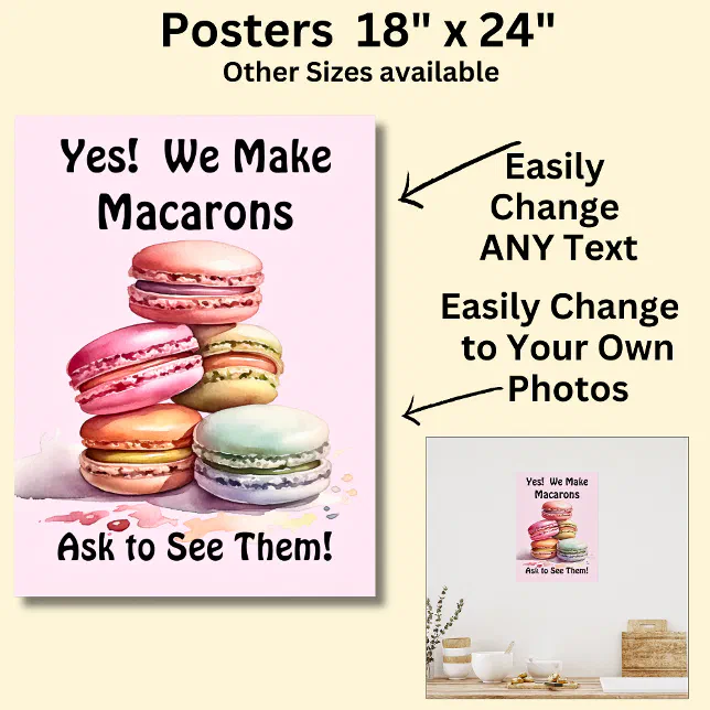 Fully Editable Macarons for Cake Store Poster | Zazzle