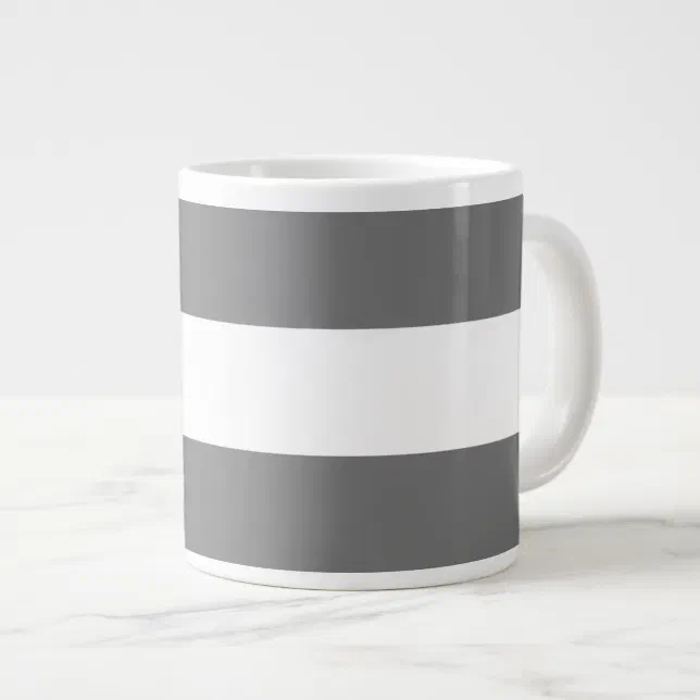 Fun Classy Sporty Modern Grey White Wide Stripes Large Coffee Mug | Zazzle